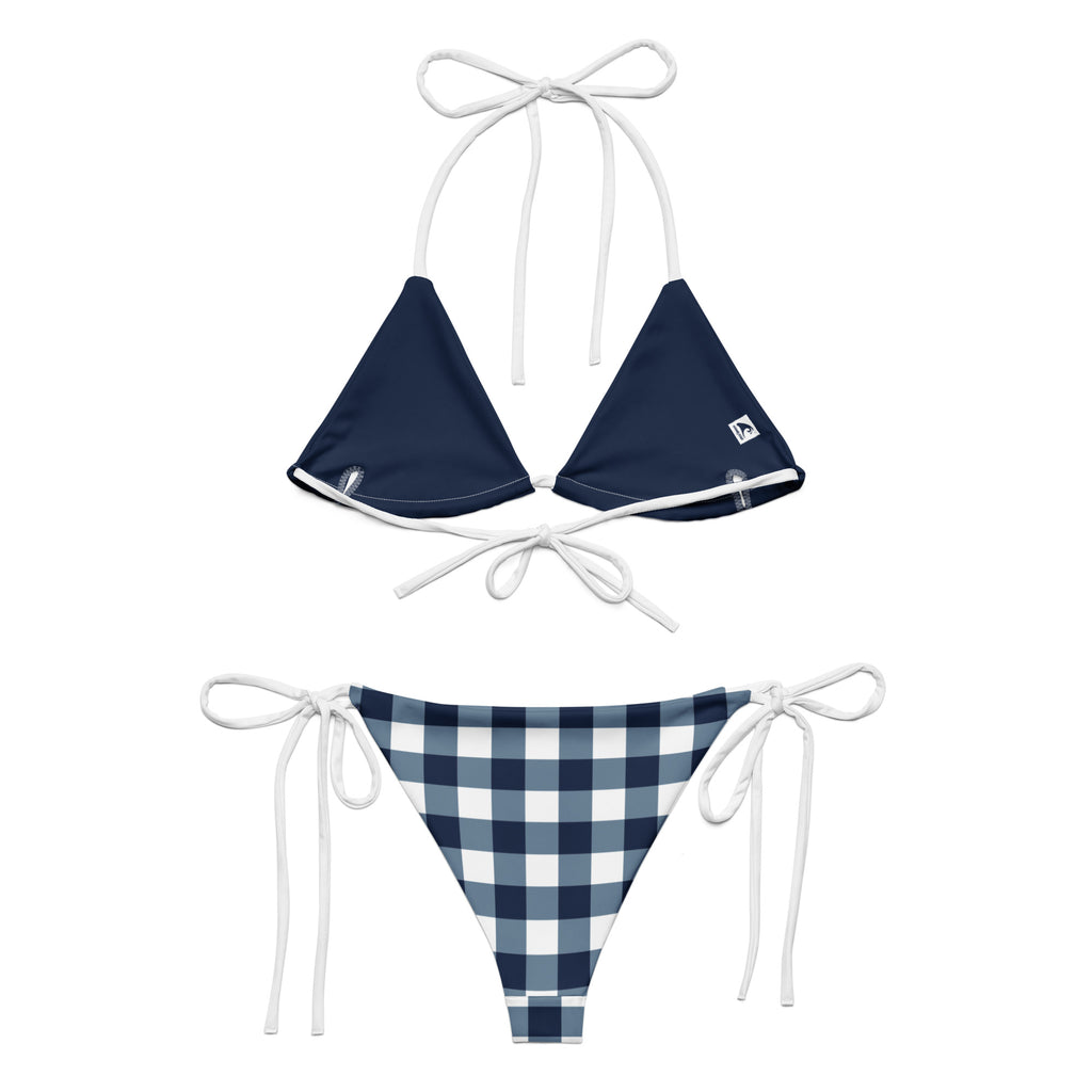 Navy Blue and White Gingham String Bikini Swimsuit – Eco Swimwear by E – Extremely Stoked