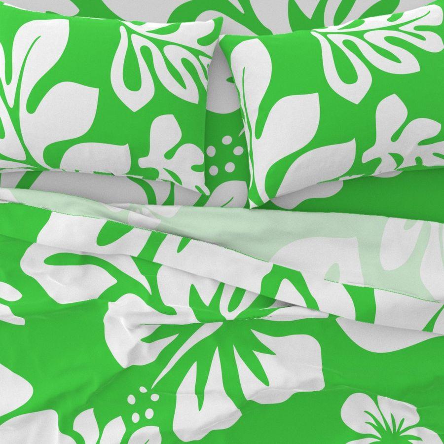 Lime Green & White Hawaiian Flowers Sheet Set – Eco Luxe Beach Bedding ...