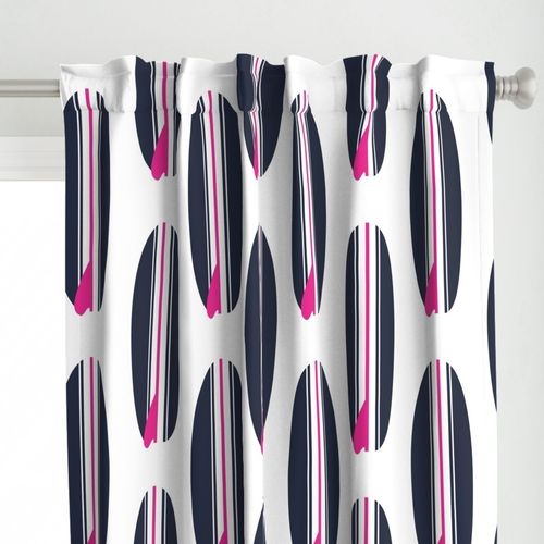 Navy Blue and Surfer Girl Pink Classic Surfboards Window Curtains -Big ...