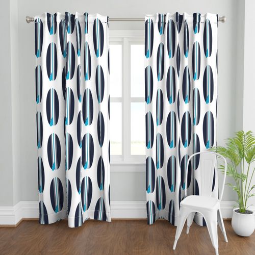 Navy Blue and Aqua Blue Classic Surfboards Window Curtains – Extremely ...