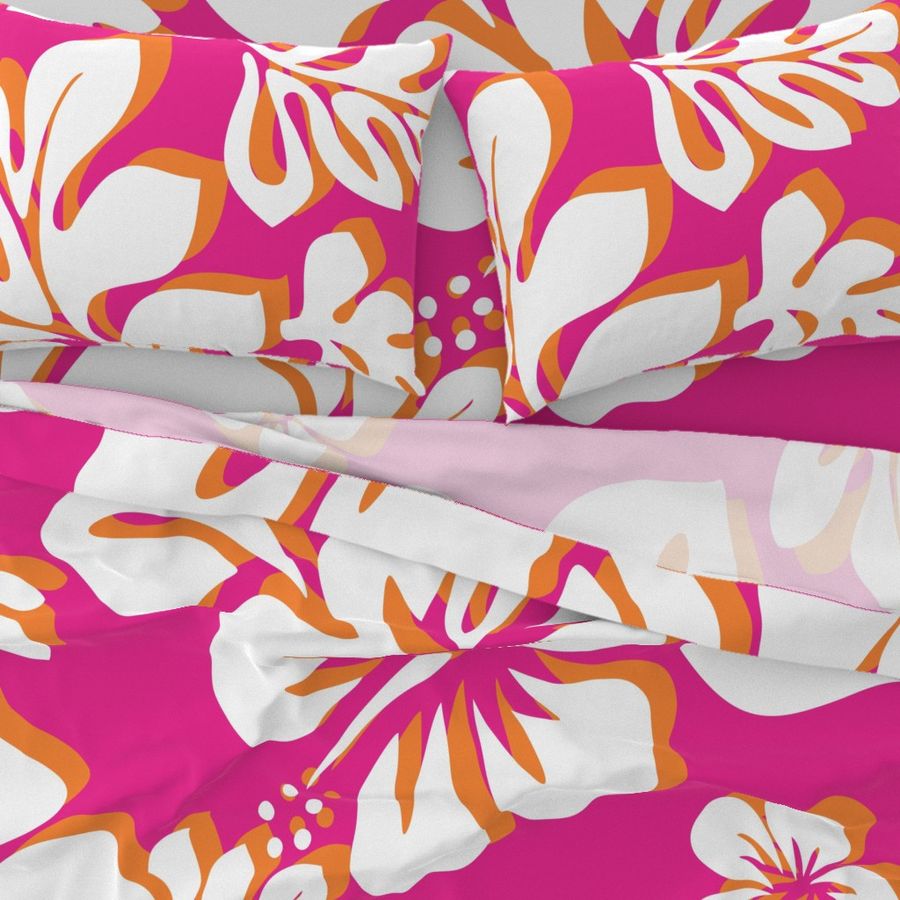 Hot Pink, Orange & White Hawaiian Flowers Sheet Set – Beach Bedding ...
