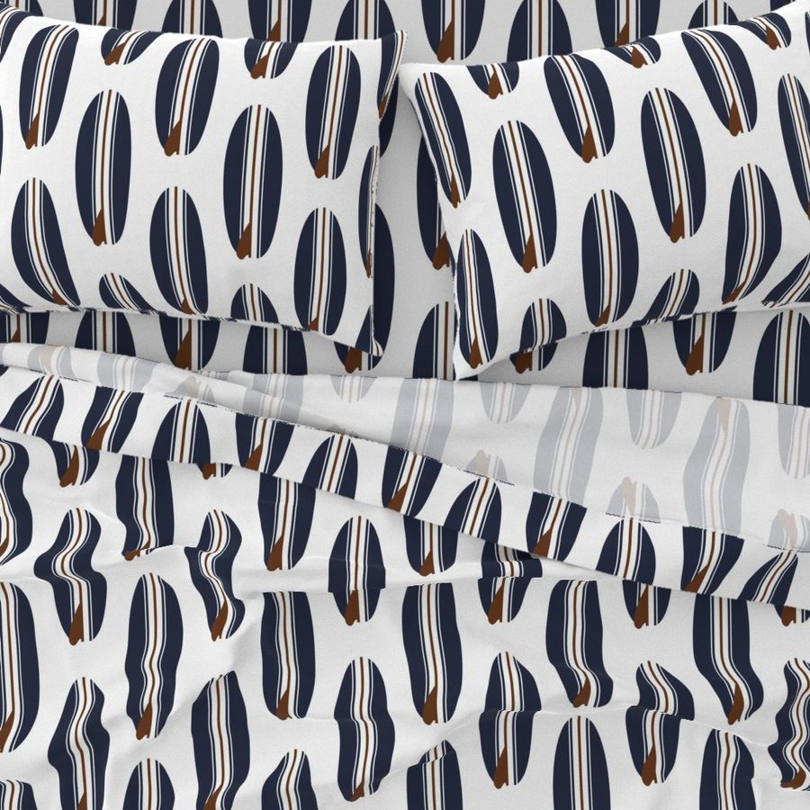 Navy Blue and Brown Classic Surfboards Sheet Set - Extremely Stoked ...