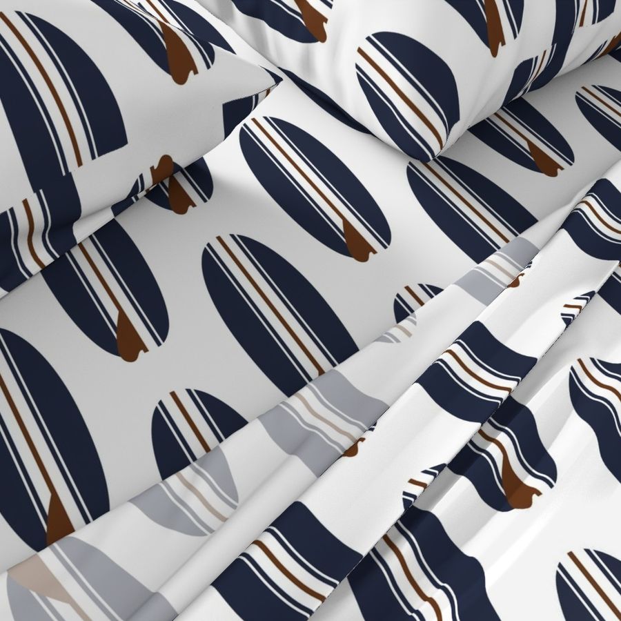 Navy Blue and Brown Classic Surfboards Sheet Set - Extremely Stoked ...