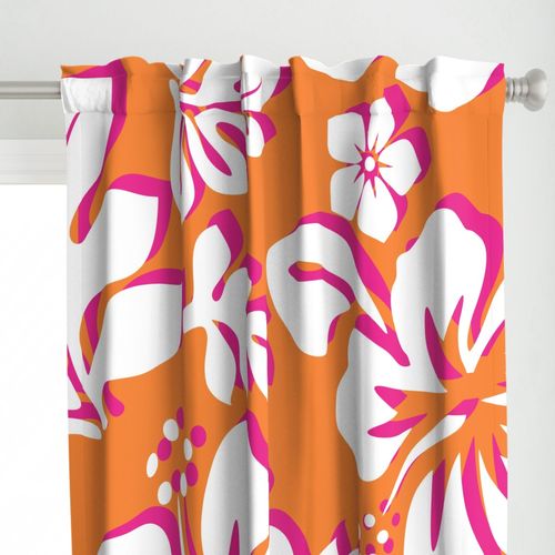Orange, Hot Pink and White Hawaiian Flowers Window Curtains - Extremel ...