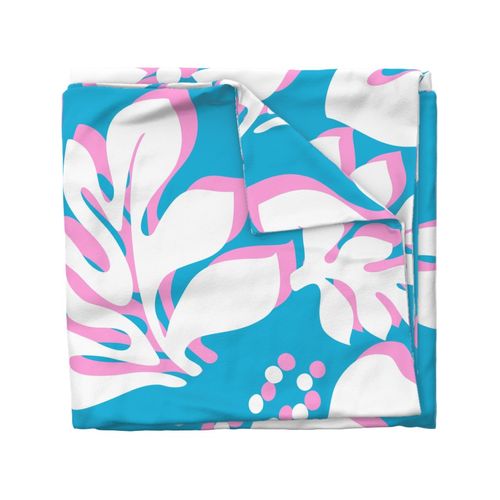 Aqua Blue, Pink & White Hawaiian Flowers Duvet Cover Eco Luxe Beach ...