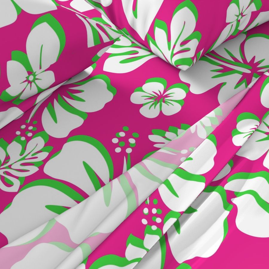 Hot Pink, Lime Green & White Hawaiian Flowers Sheet Set – Eco Luxe ...