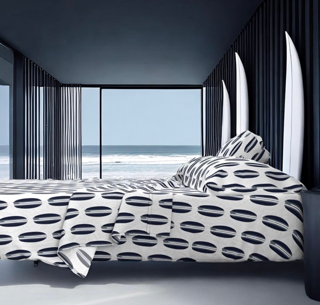 Navy Blue & Gray Classic Surfboards Sheet Set – Surfer Bedding from ...