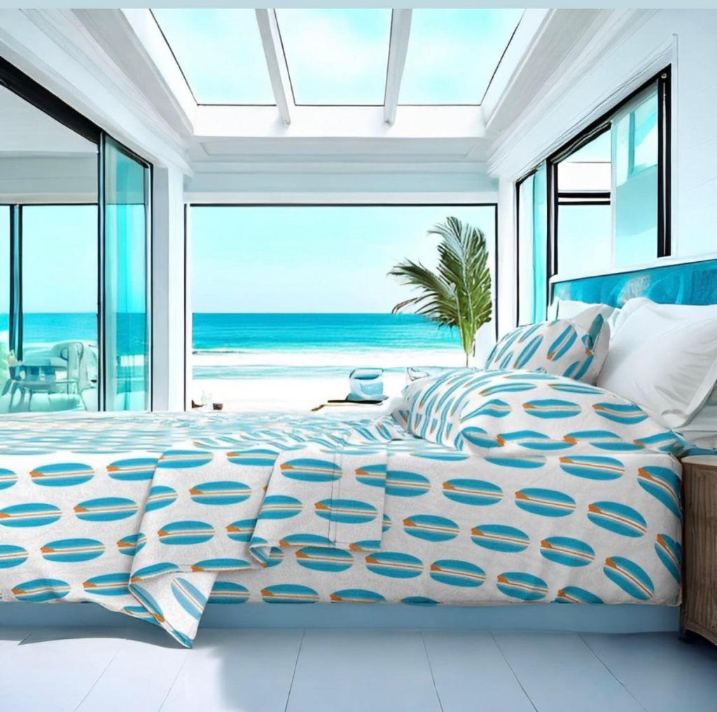 Aqua Blue and Orange Classic Surfboards Sheet Set - Surfer Bedding from ...