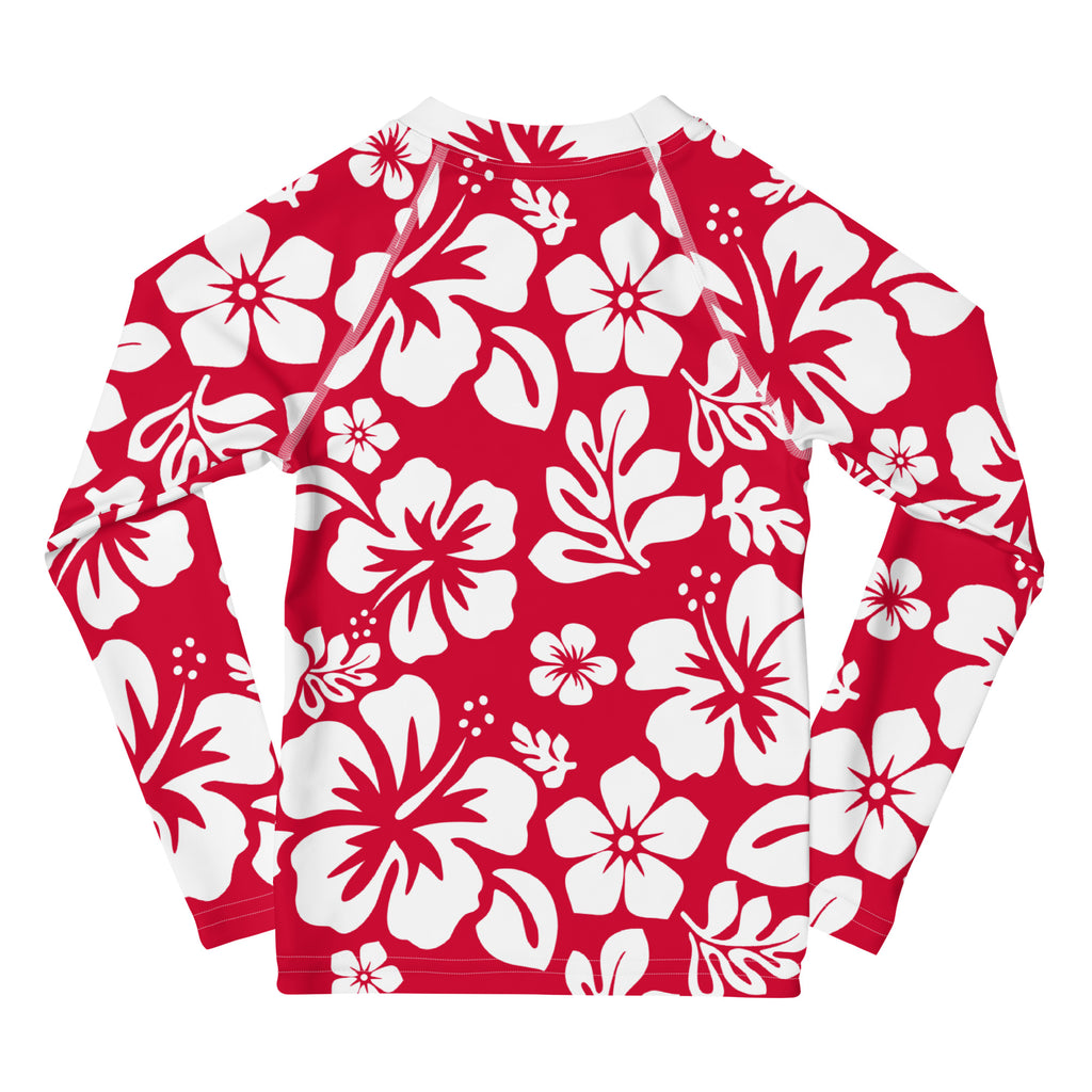 Kids Red and White Hawaiian Flowers Rash Guard – Extremely Stoked® Eco ...