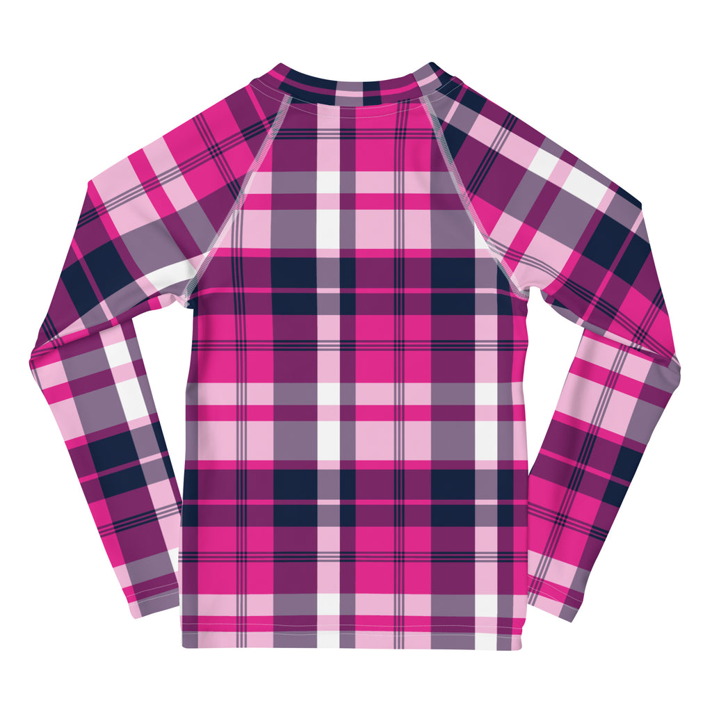 Hot Pink & Navy Blue Surfer Plaid Kids Rash Guard – Eco Swim Shirt by ...