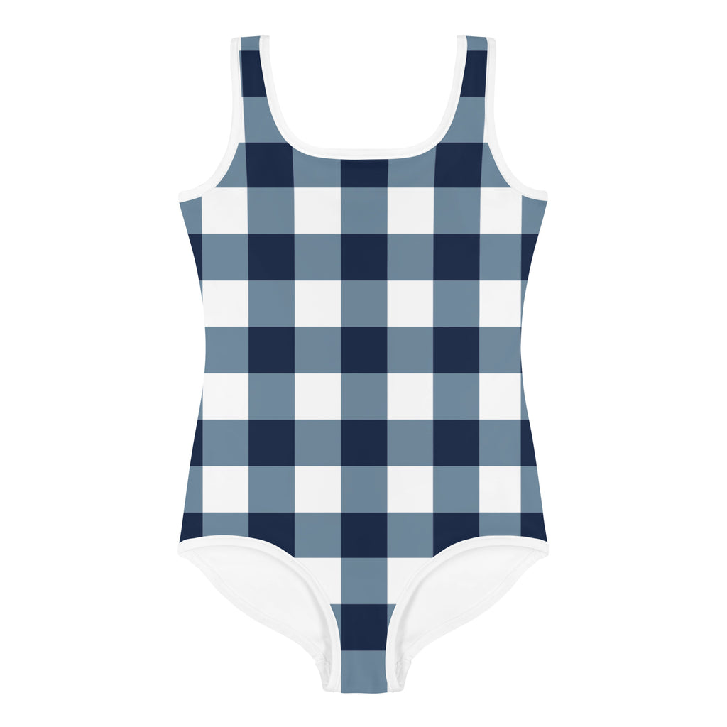 Navy Blue Gingham Check Little Girls One-Piece Swimsuit – Eco Swimwear ...