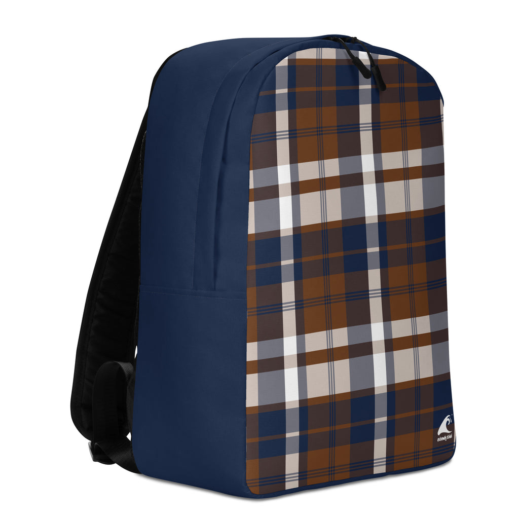 Navy Blue & Brown Surfer Plaid Backpack | Extremely Stoked® Surf Style Gear