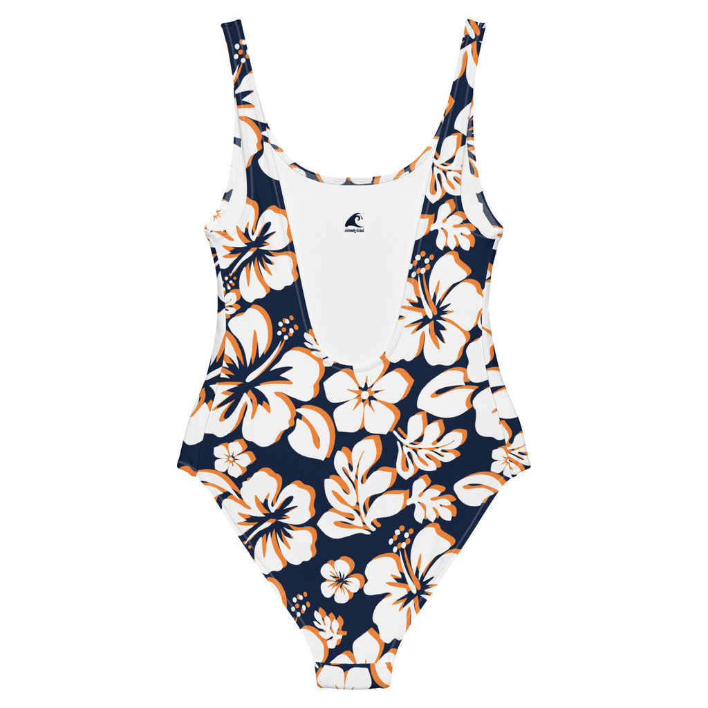 Navy & Orange Hawaiian One-Piece – Eco Swimwear by Extremely Stoked®