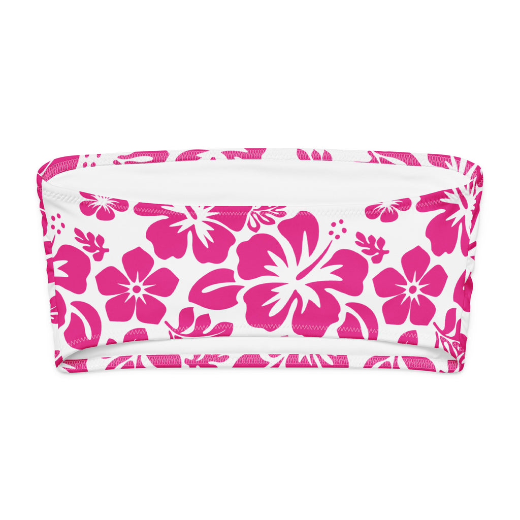 Hot Pink Hawaiian Flowers Bandeau Strapless Bikini Top – Eco Swimwear ...