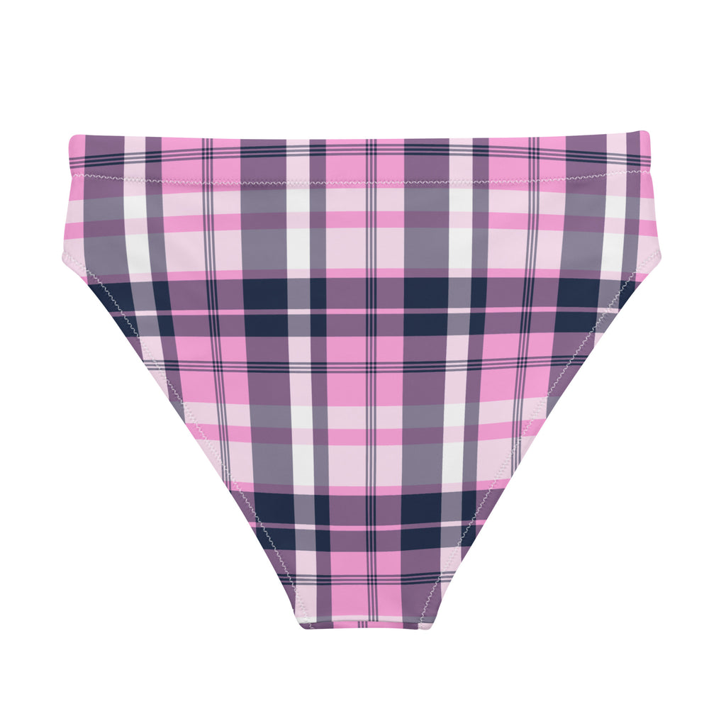 Pink and Navy Blue Surfer Plaid High Waisted Bikini Bottom | Eco ...