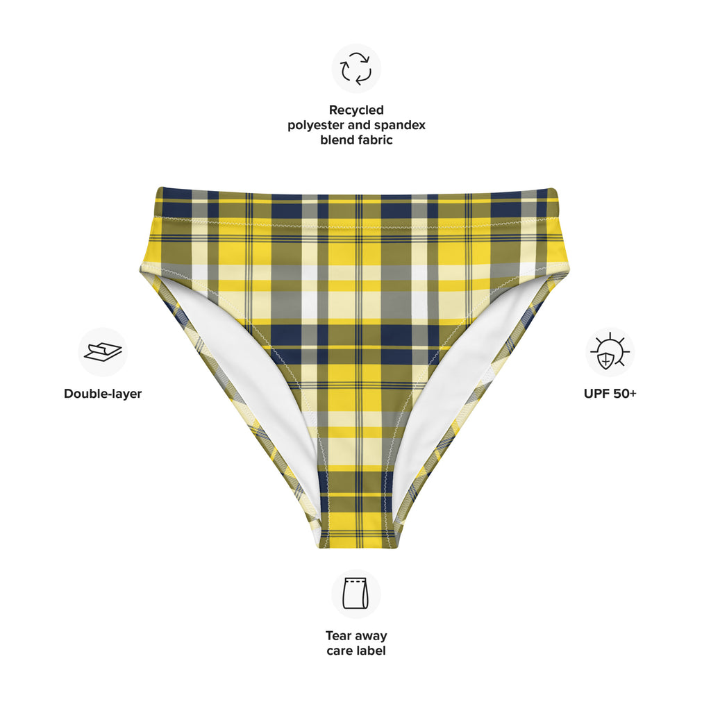 Yellow and Navy Blue Surfer Plaid High Waisted Bikini Bottom | Eco ...