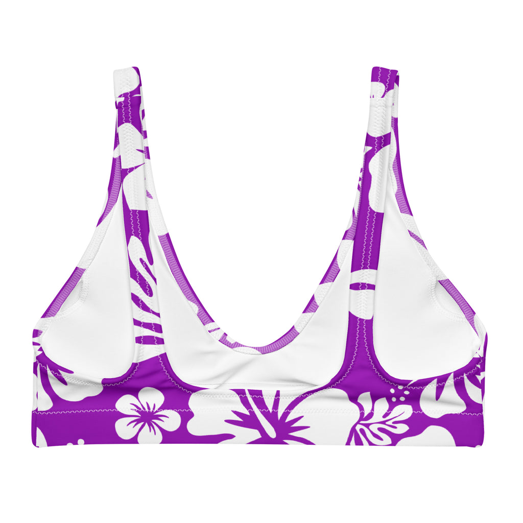 White Hawaiian Hibiscus Flowers on Purple Bikini Top – Extremely Stoked
