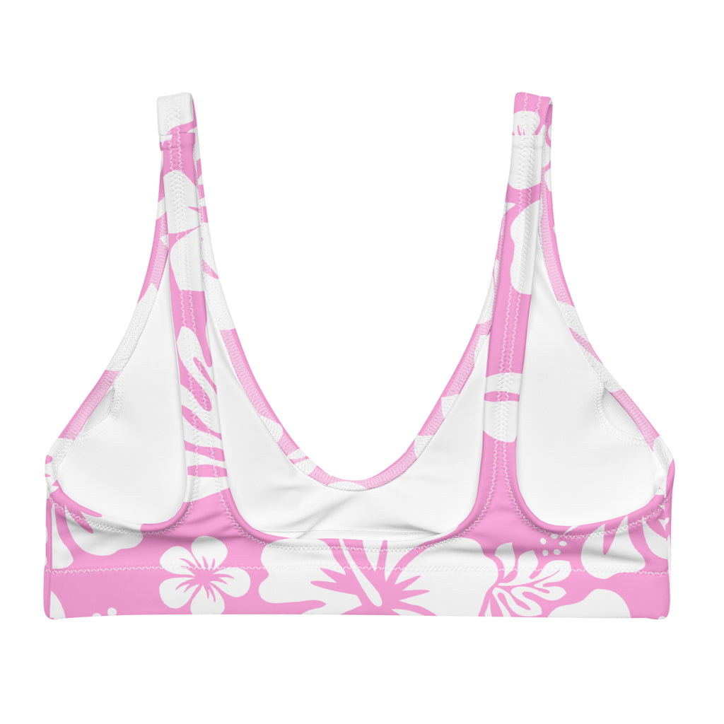 White Hawaiian Flowers on Pink Halter Bikini Top – Eco Swimwear ...