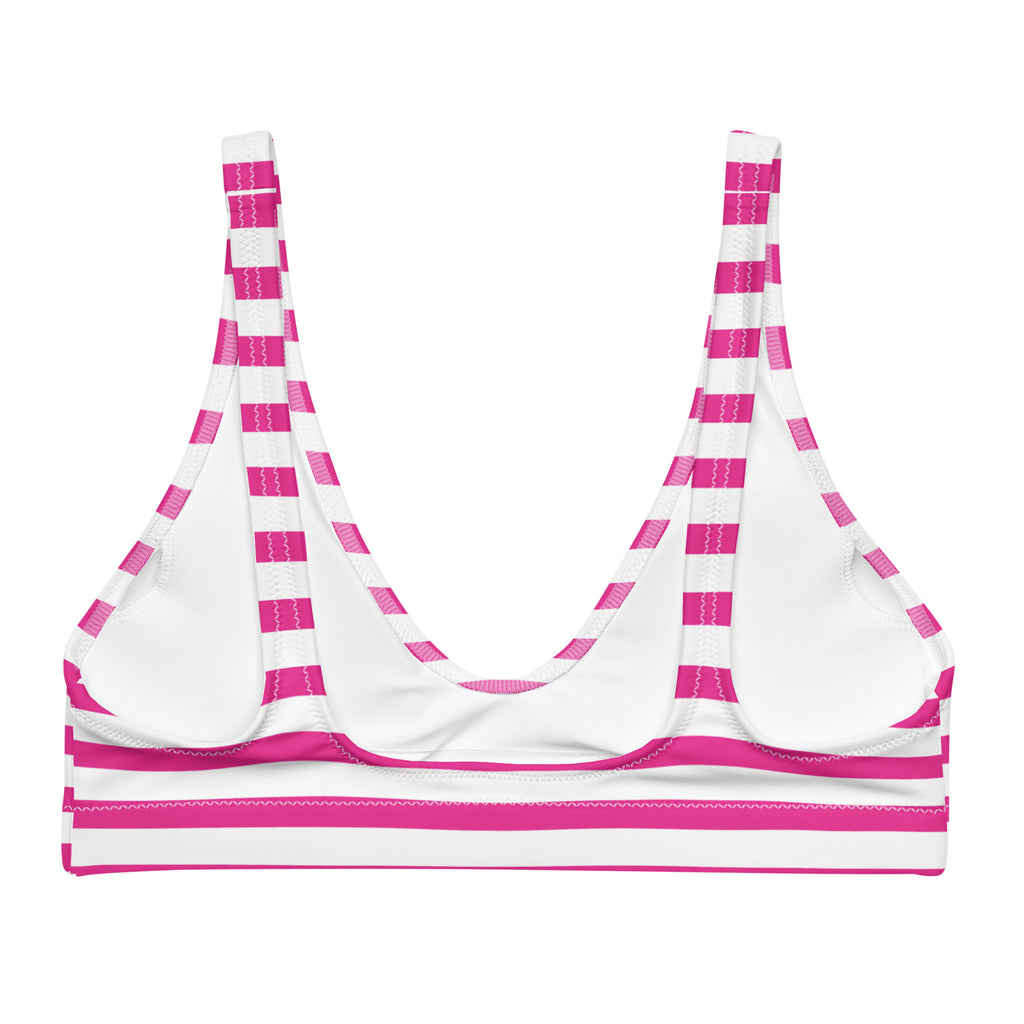Hot Pink and White Beach Striped Halter Bikini Top | Eco Swimwear ...