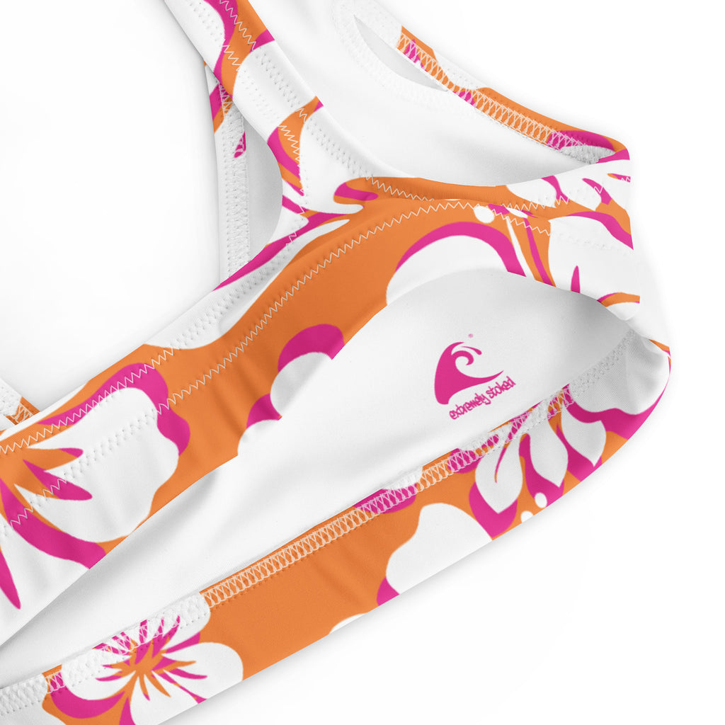 Juicy Orange, White and Hot Pink Hawaiian Flowers Halter Bikini Top ...