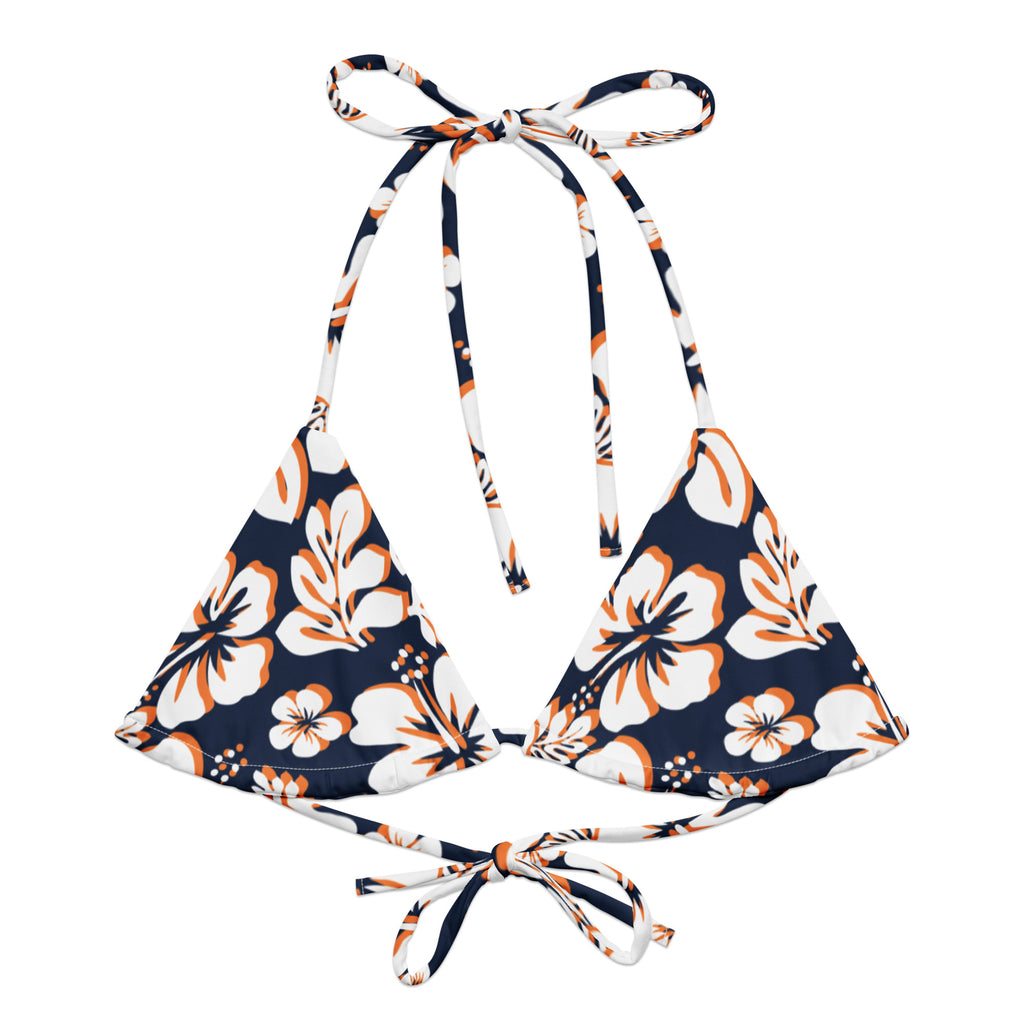 Navy Blue, Orange and White Hawaiian Flowers String Bikini Top Hawaiian ...