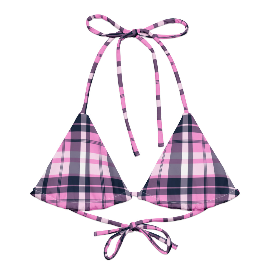 Pink and Navy Blue Preppy Surfer Girl Plaid String Bikini -Eco Swimwear ...