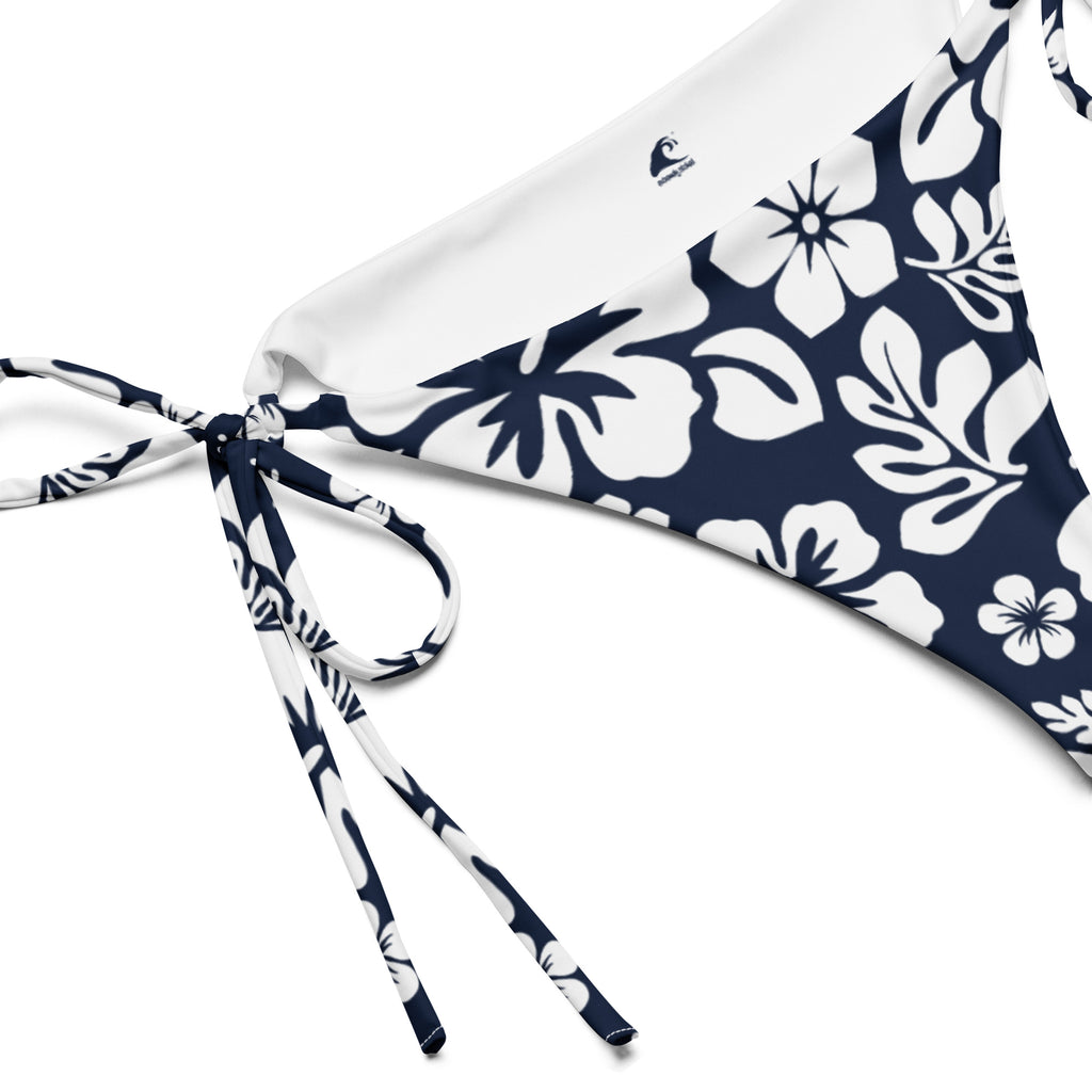 Navy Blue & White Hawaiian Flowers String Bikini Bottoms – Eco Swimwear ...