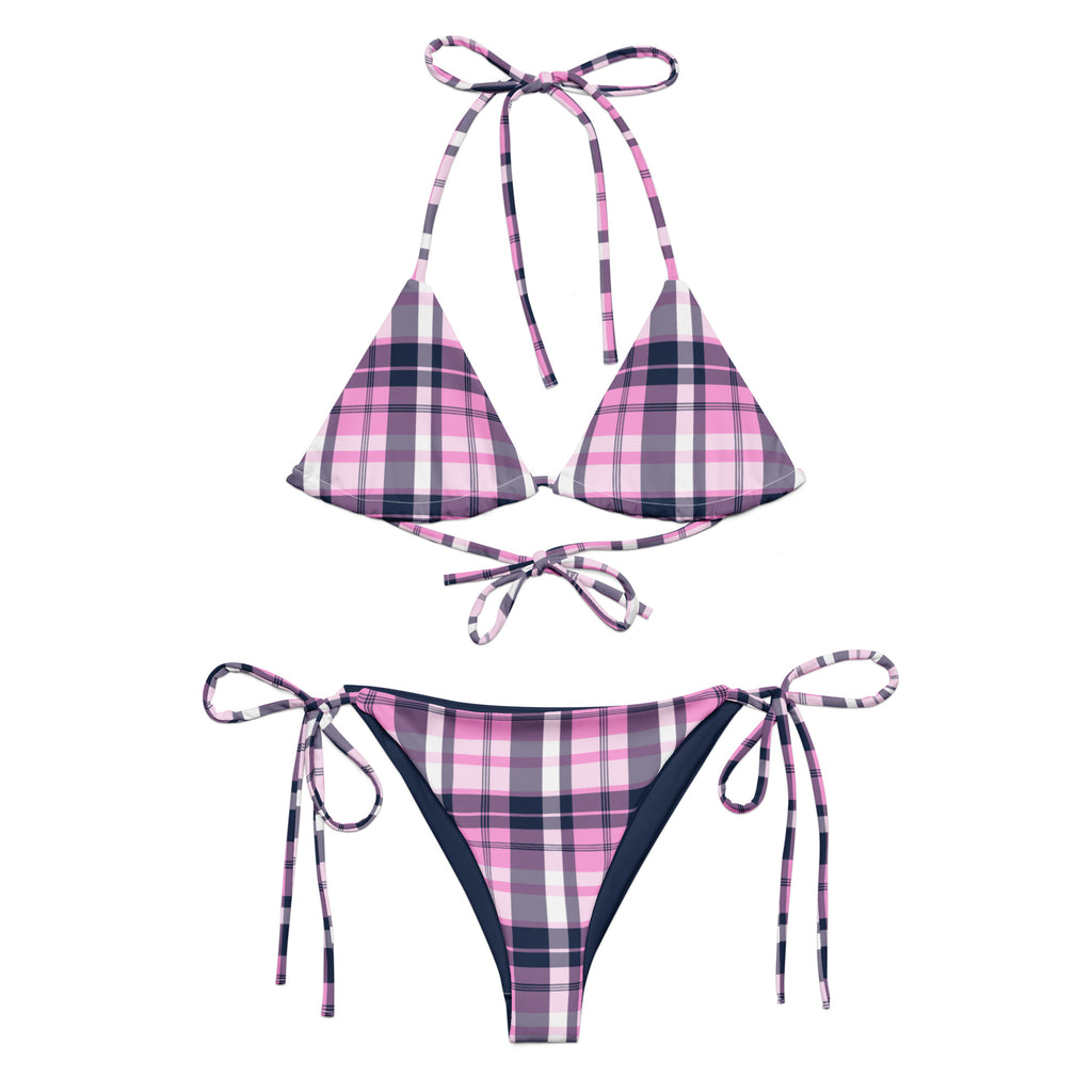 Pink and Navy Blue Preppy Surfer Girl Plaid String Bikini – Eco Swimwe ...