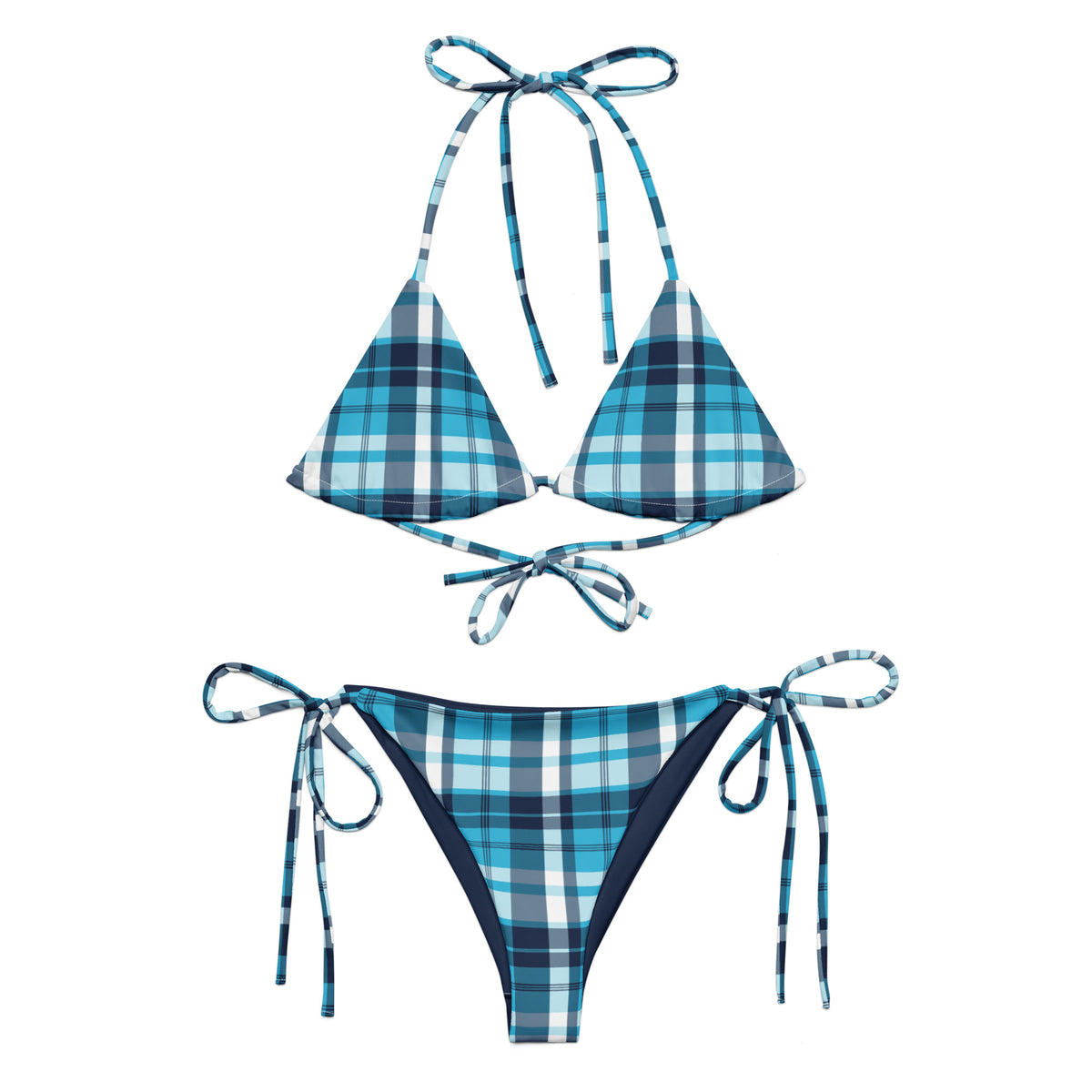 Navy Blue and White Gingham Check String Bikini Swimsuit – Extremely Stoked