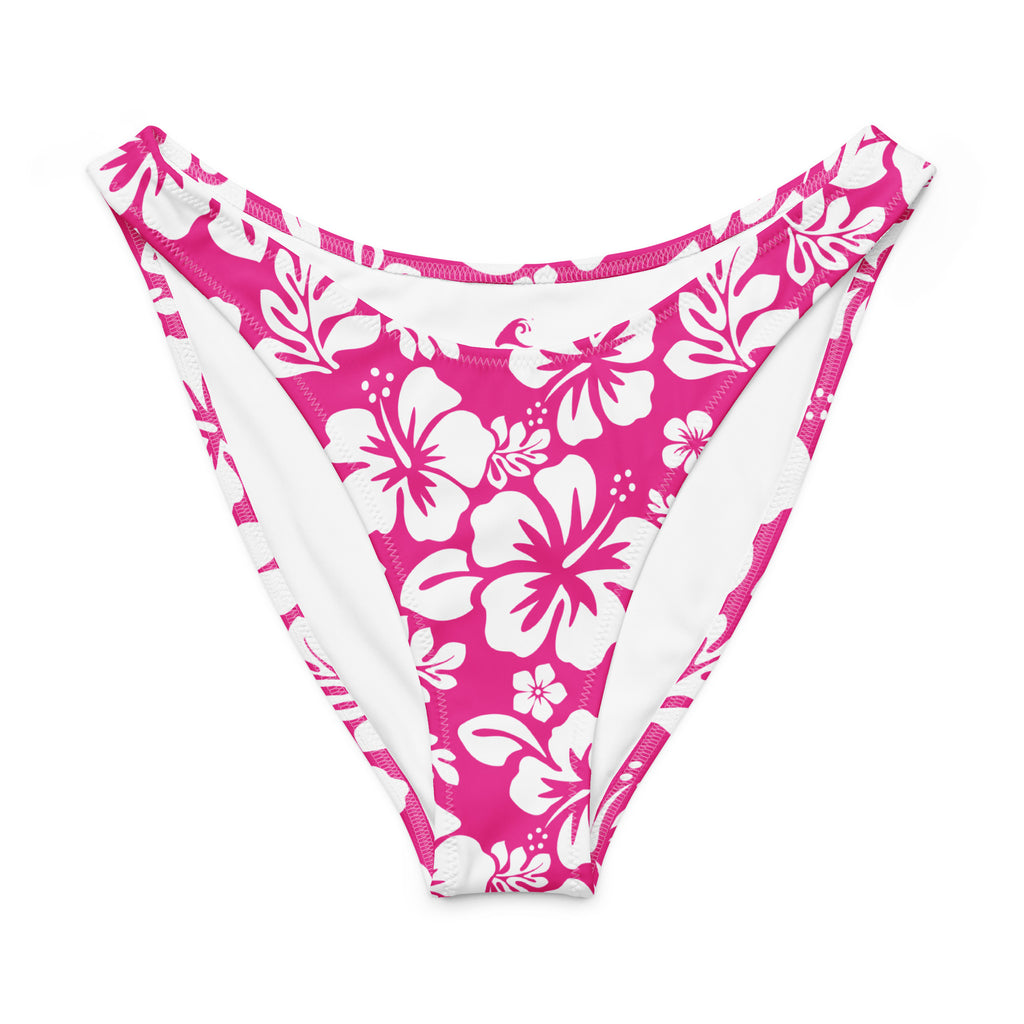 Hot Pink & White Hawaiian Flowers V-Cut Bikini Bottoms – Eco Swimwear ...