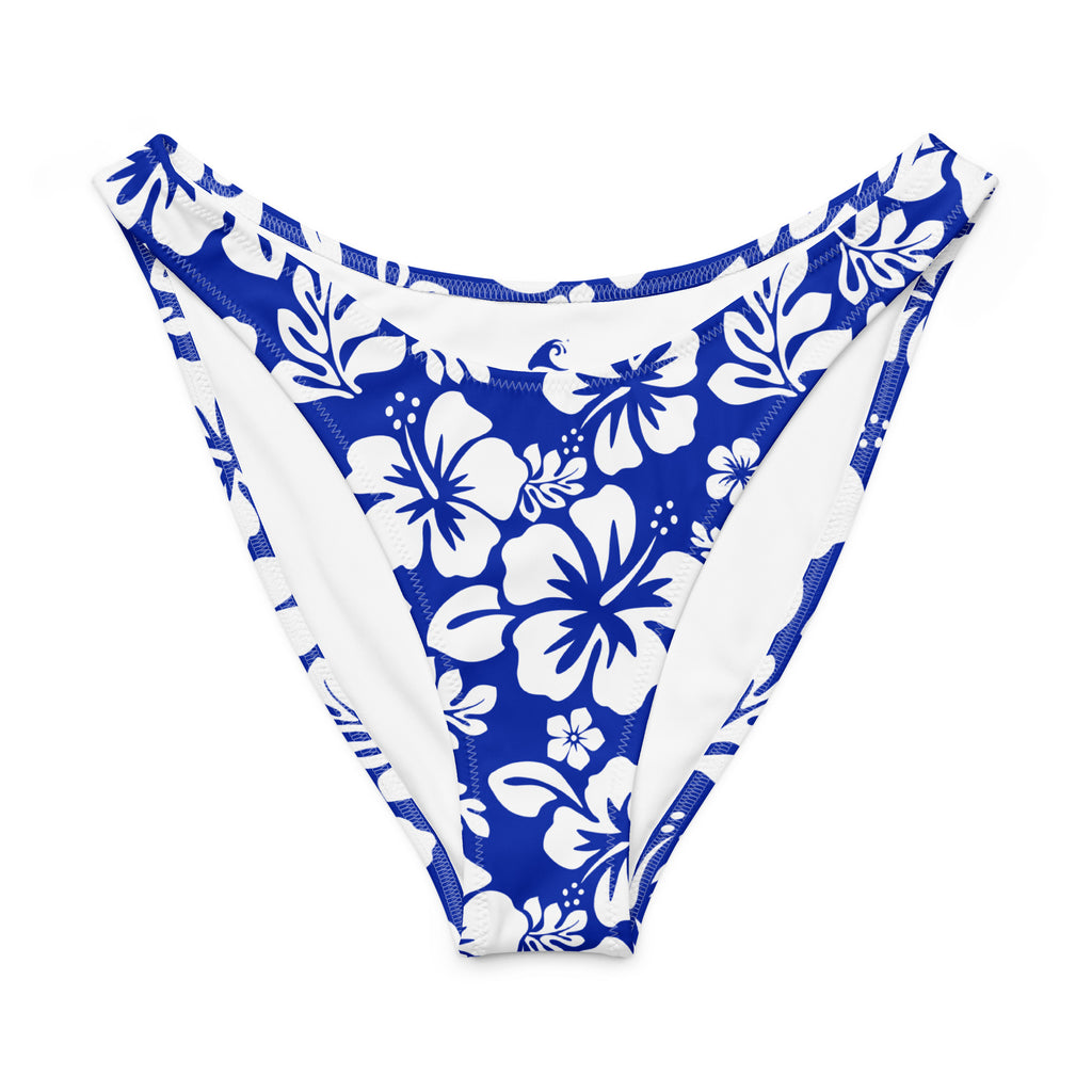 Royal Blue and White Hawaiian Flowers V-Cut Bikini Bottoms – Eco Swimw ...