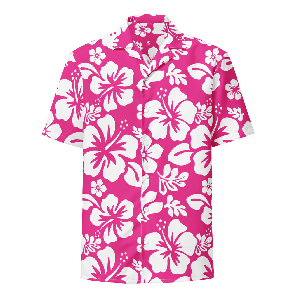 White and Hot Pink Hawaiian Print Aloha Shirt – Eco Apparel by Extreme ...