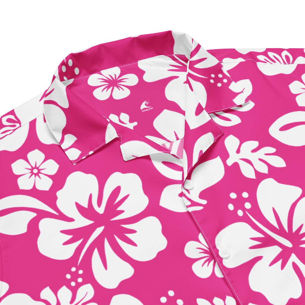 White and Hot Pink Hawaiian Print Aloha Shirt – Eco Apparel by Extreme ...