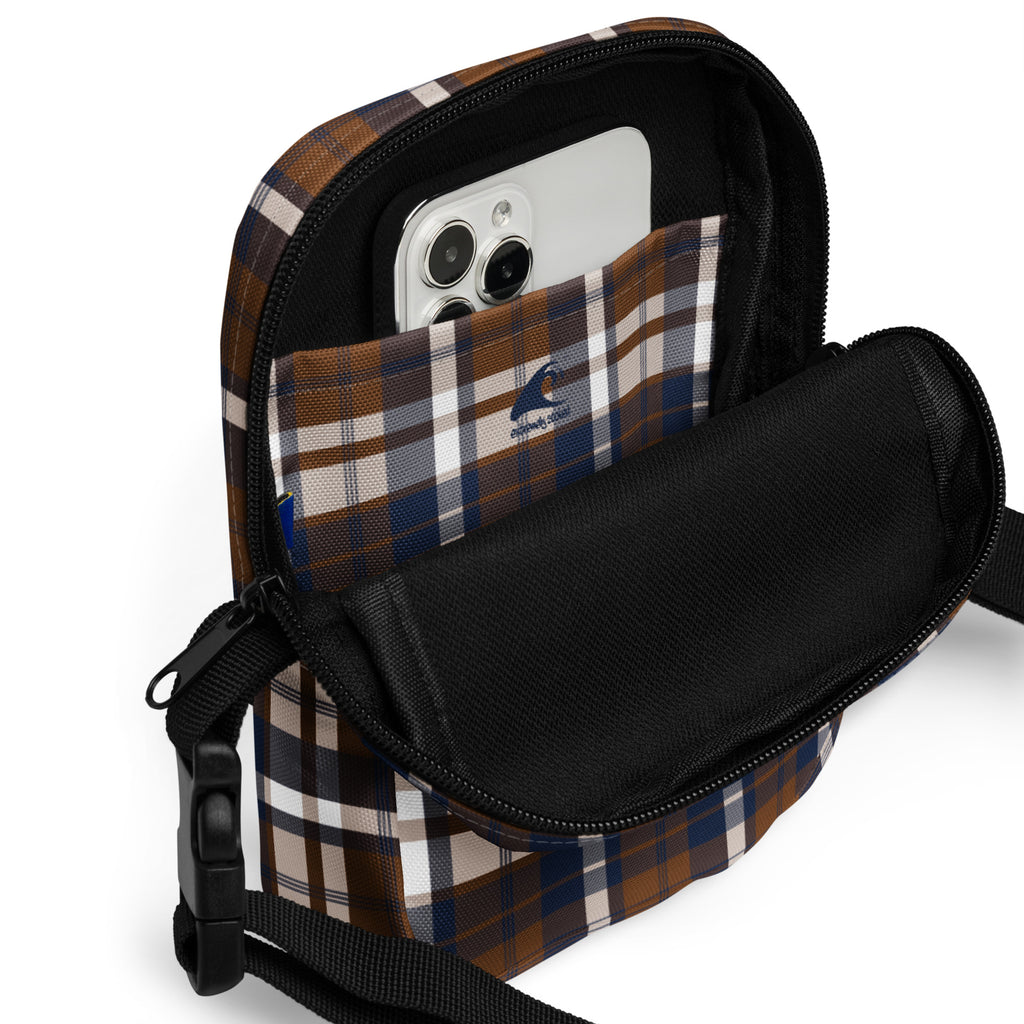 Brown and Navy Blue Preppy Surfer Plaid Crossbody Bag – Extremely Stoked