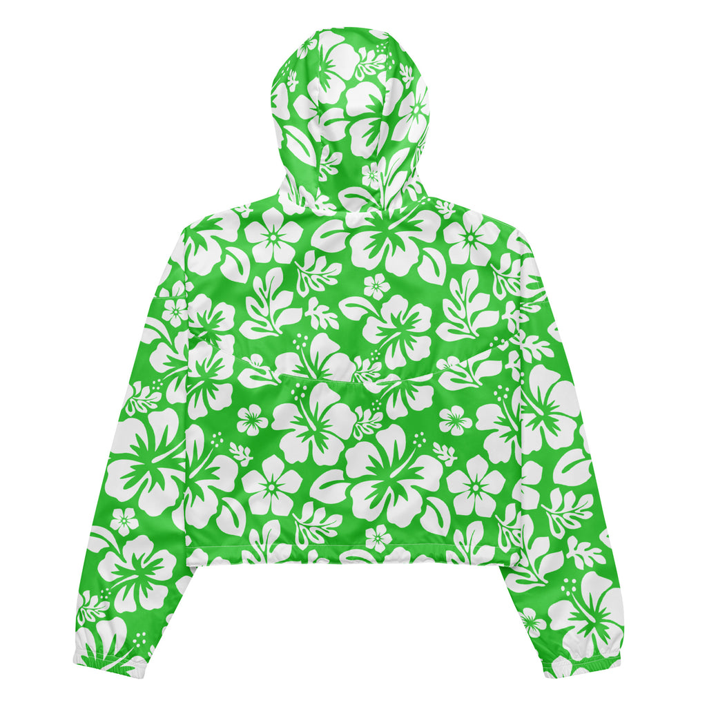 Women’s Lime Green Hawaiian Flowers Cropped Windbreaker – Extremely Stoked