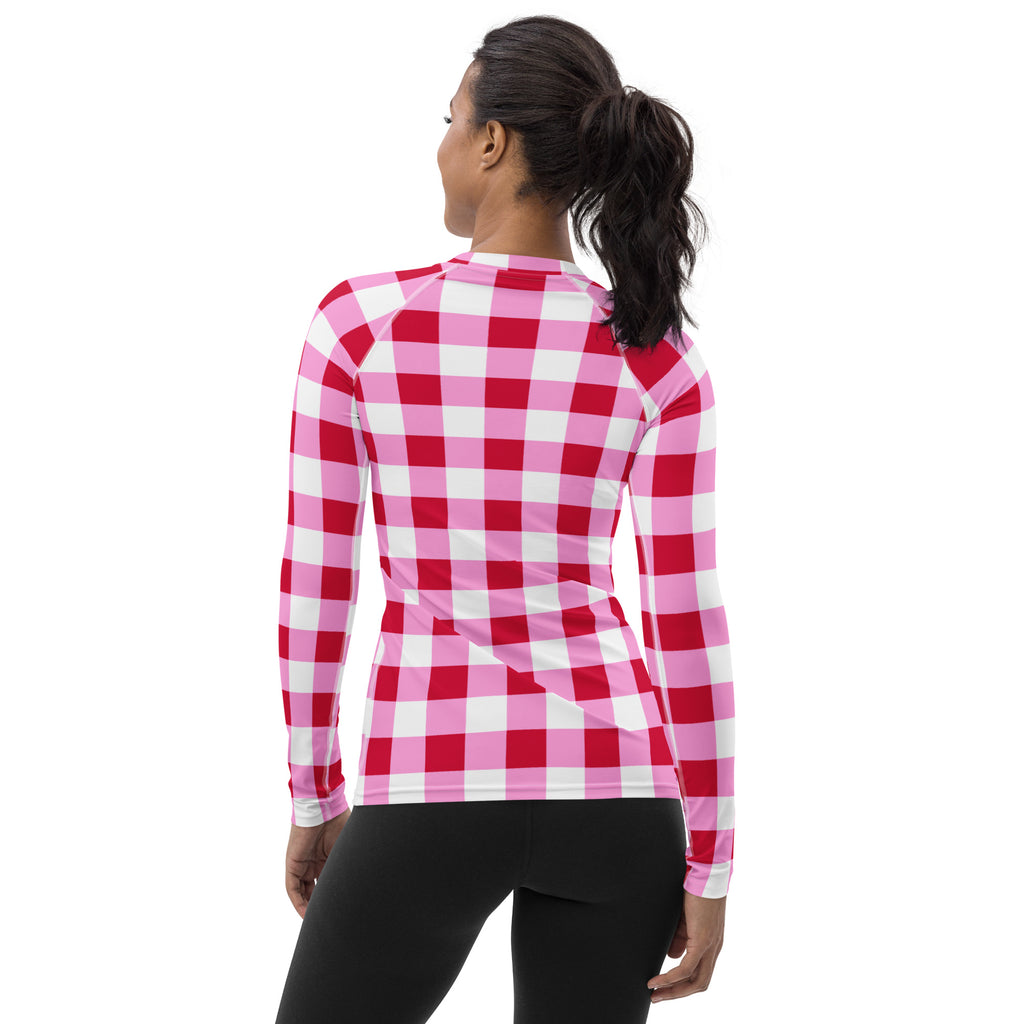 Women's Cherry Red, White and Pink Preppy Gingham Rash Guard ...