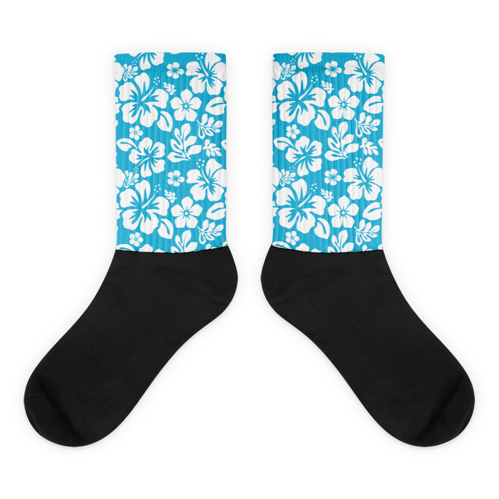 Aqua Blue & White Hawaiian Flowers Socks | Extremely Stoked® Tropical ...