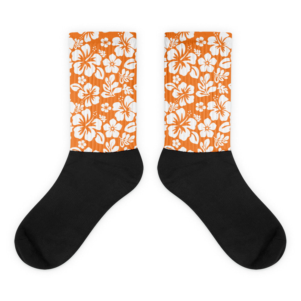 Orange & White Hawaiian Flowers Socks | Extremely Stoked® Tropical Surf ...