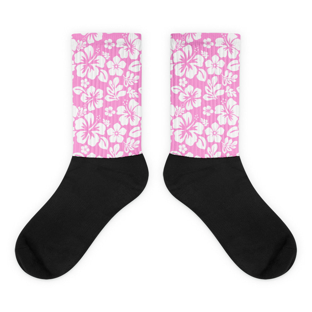 Pink & White Hawaiian Flowers Socks | Extremely Stoked® Tropical Surf ...