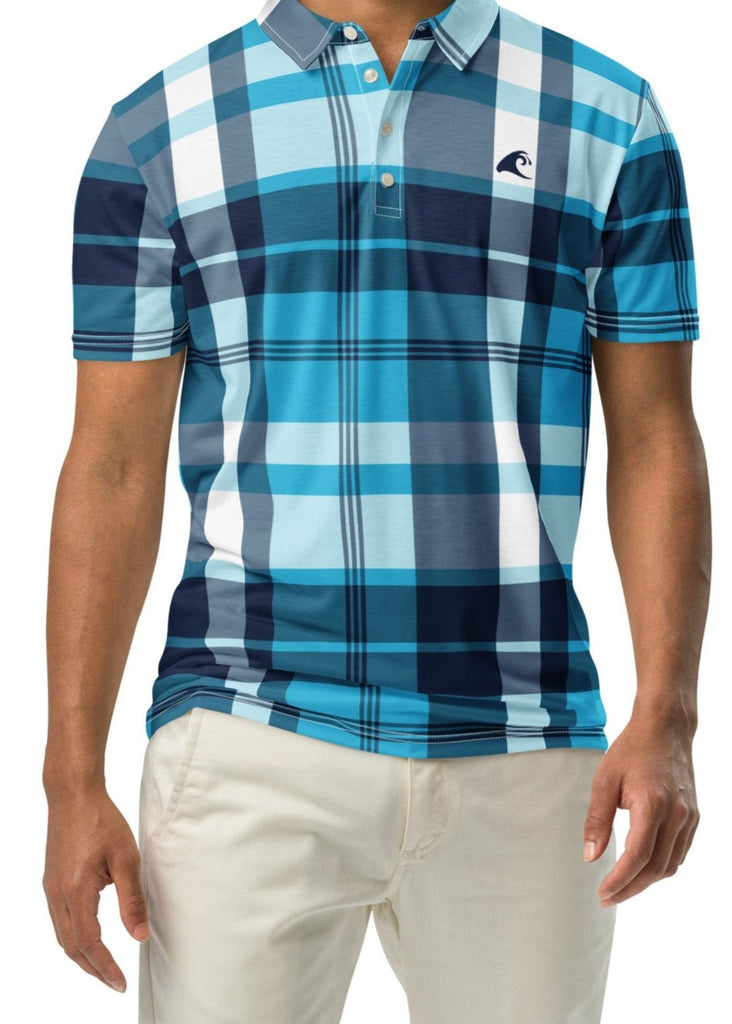 Slim Fit Men’s Surfer Plaid Polo Shirt – Ocean Blues | Extremely Stoked®