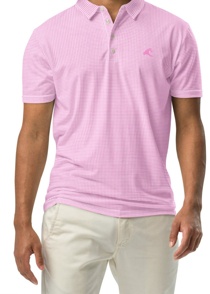 Slim Fit Men’s Preppy Gingham Polo Shirt – Pink | Extremely Stoked®