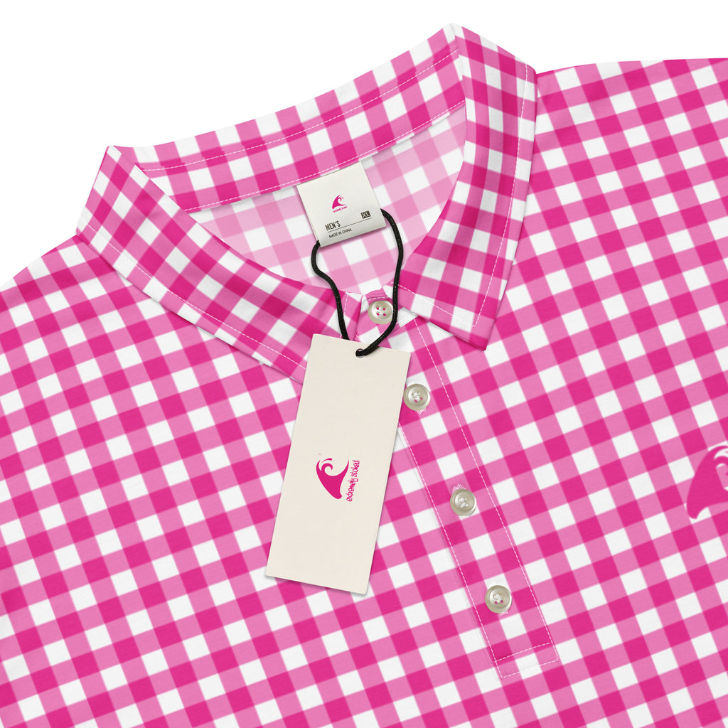 Slim Fit Men’s Preppy Gingham Polo Shirt – Hot Pink | Extremely Stoked®