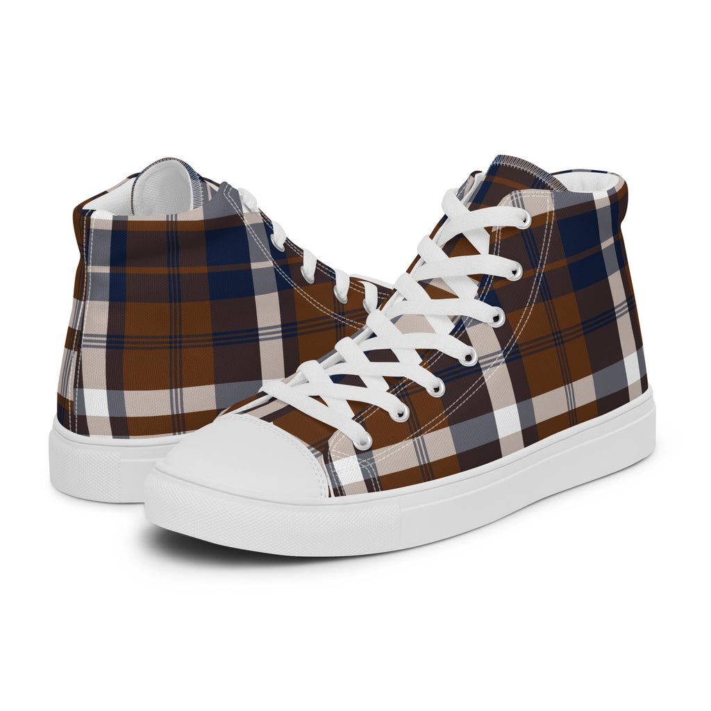 Men's Navy Blue and Brown Plaid High Top Sneakers – Extremely Stoked®