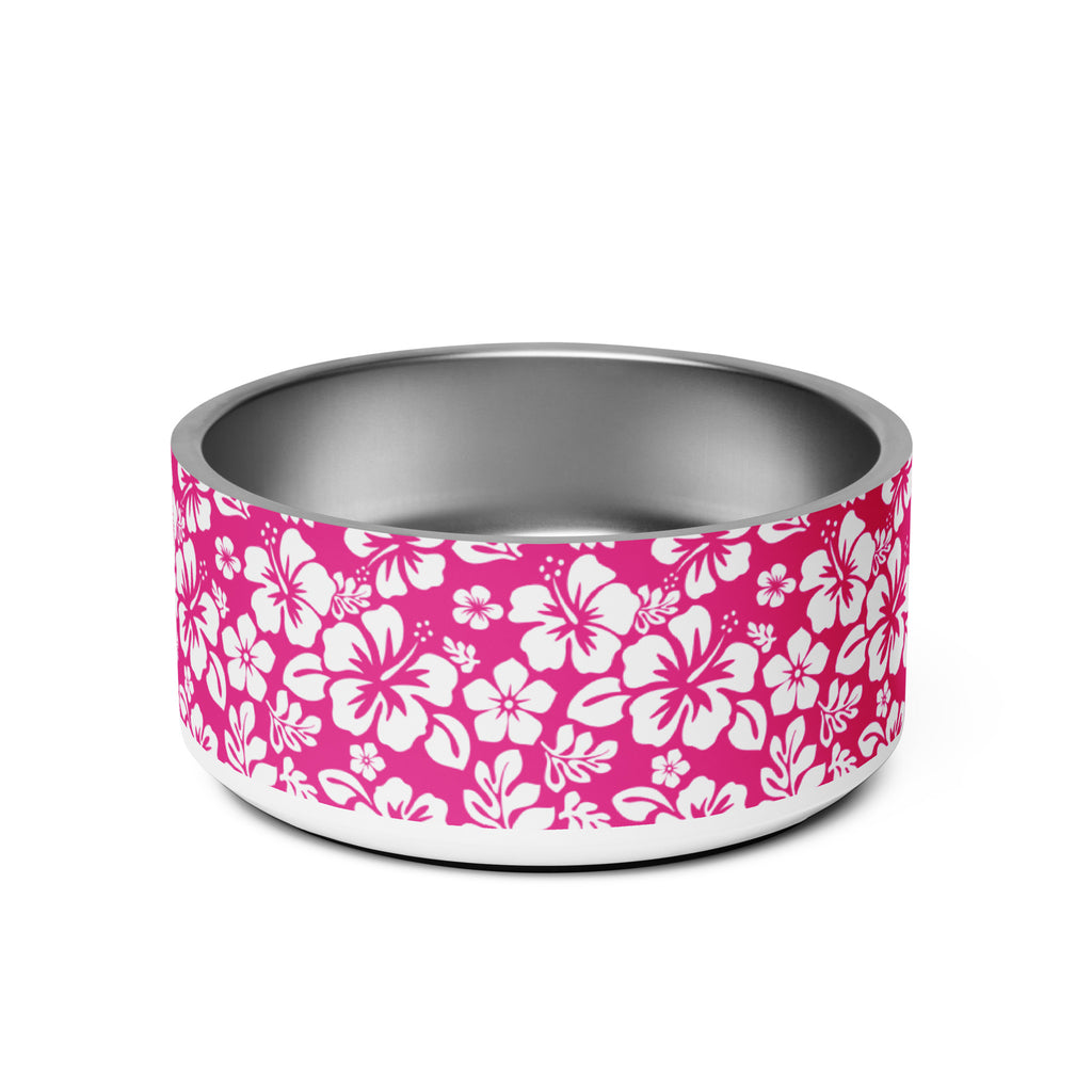 Hot Pink and White Hawaiian Flowers Pet Bowl – Extremely Stoked® Pets