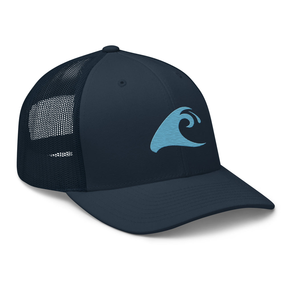 Extremely Stoked® Navy Blue Trucker Hat with Aqua Epic Wave Logo