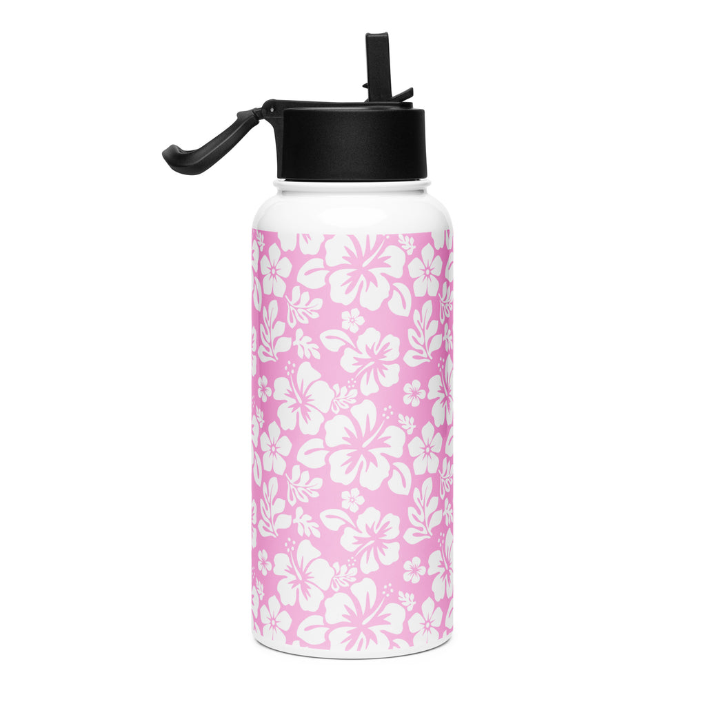Pink and White Hawaiian Flowers Water Bottle – Extremely Stoked