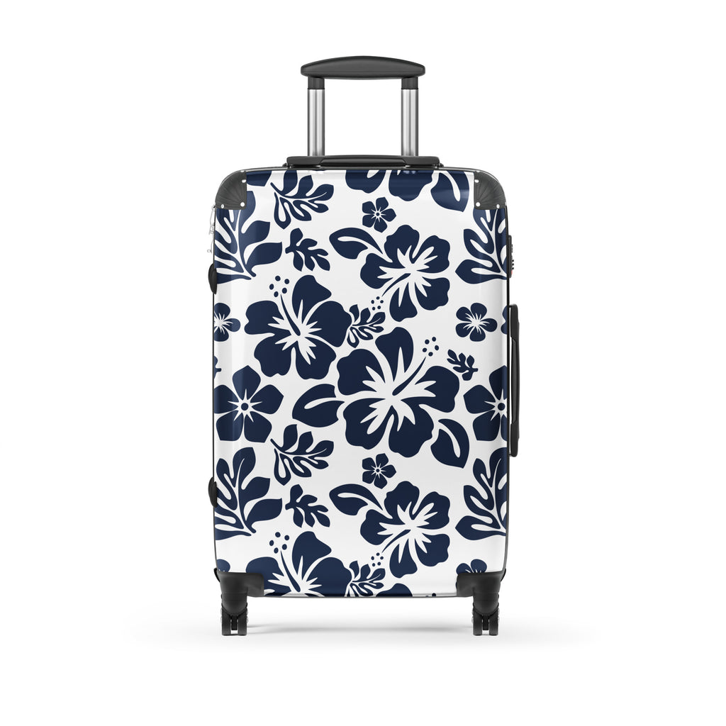Navy Blue Hawaiian Flowers Suitcase – Surf & Beach Inspired Luggage ...