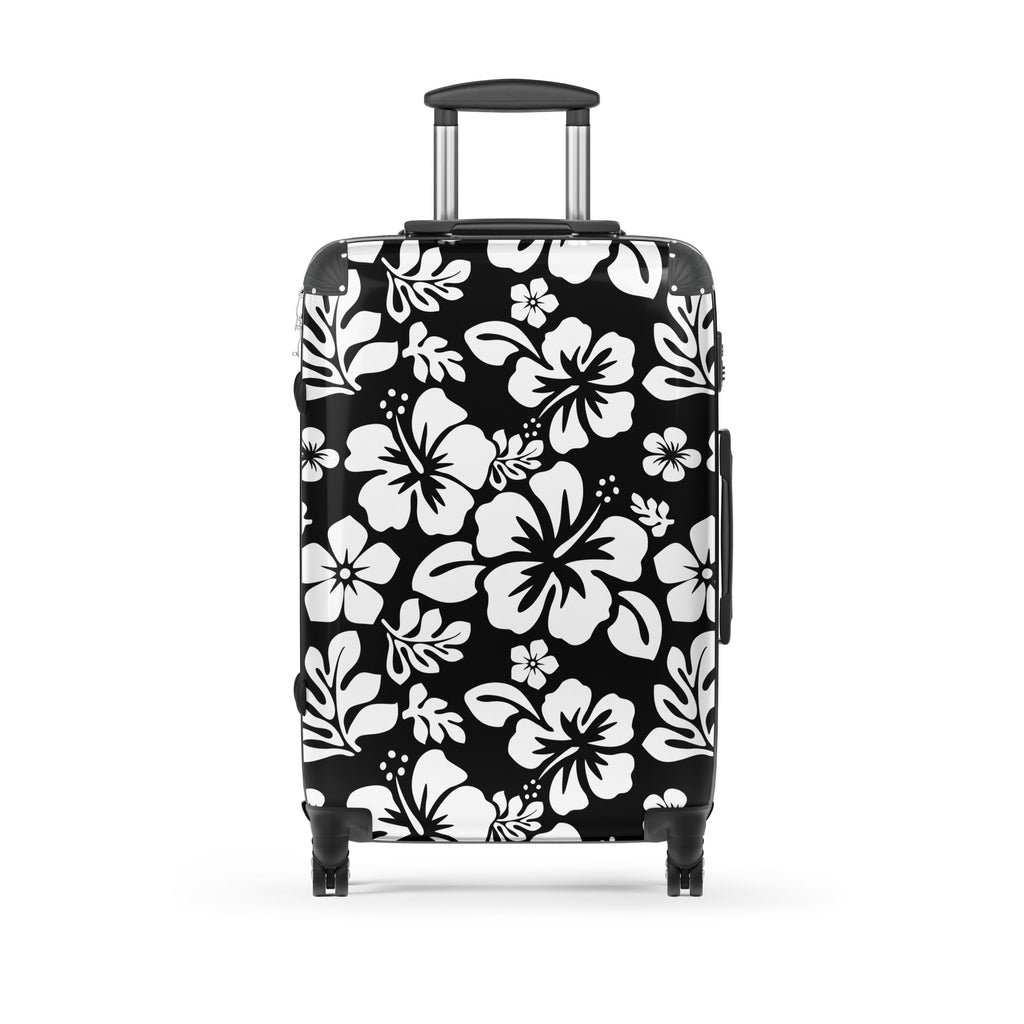 White Hawaiian Flowers on Black Suitcase – Luggage by Extremely Stoked®