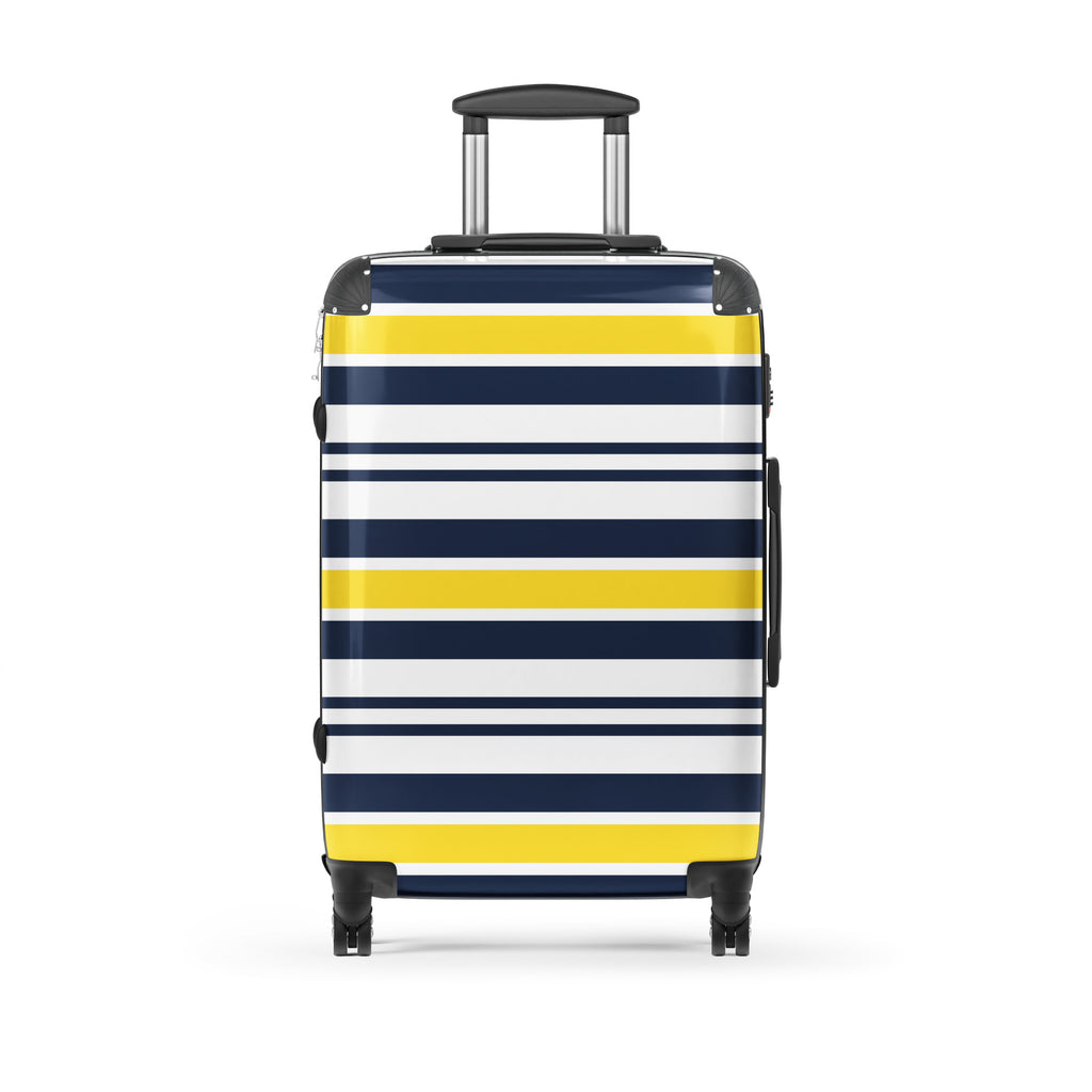 Yellow, Navy Blue & White Surf Stripes Suitcase | by Extremely Stoked®