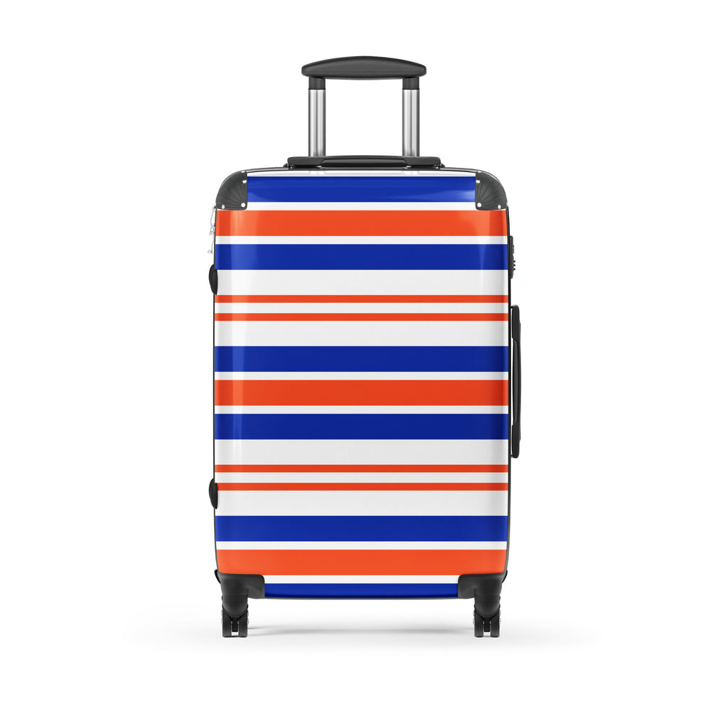 Orange, Royal Blue & White Surf Stripes Suitcase | by Extremely Stoked®